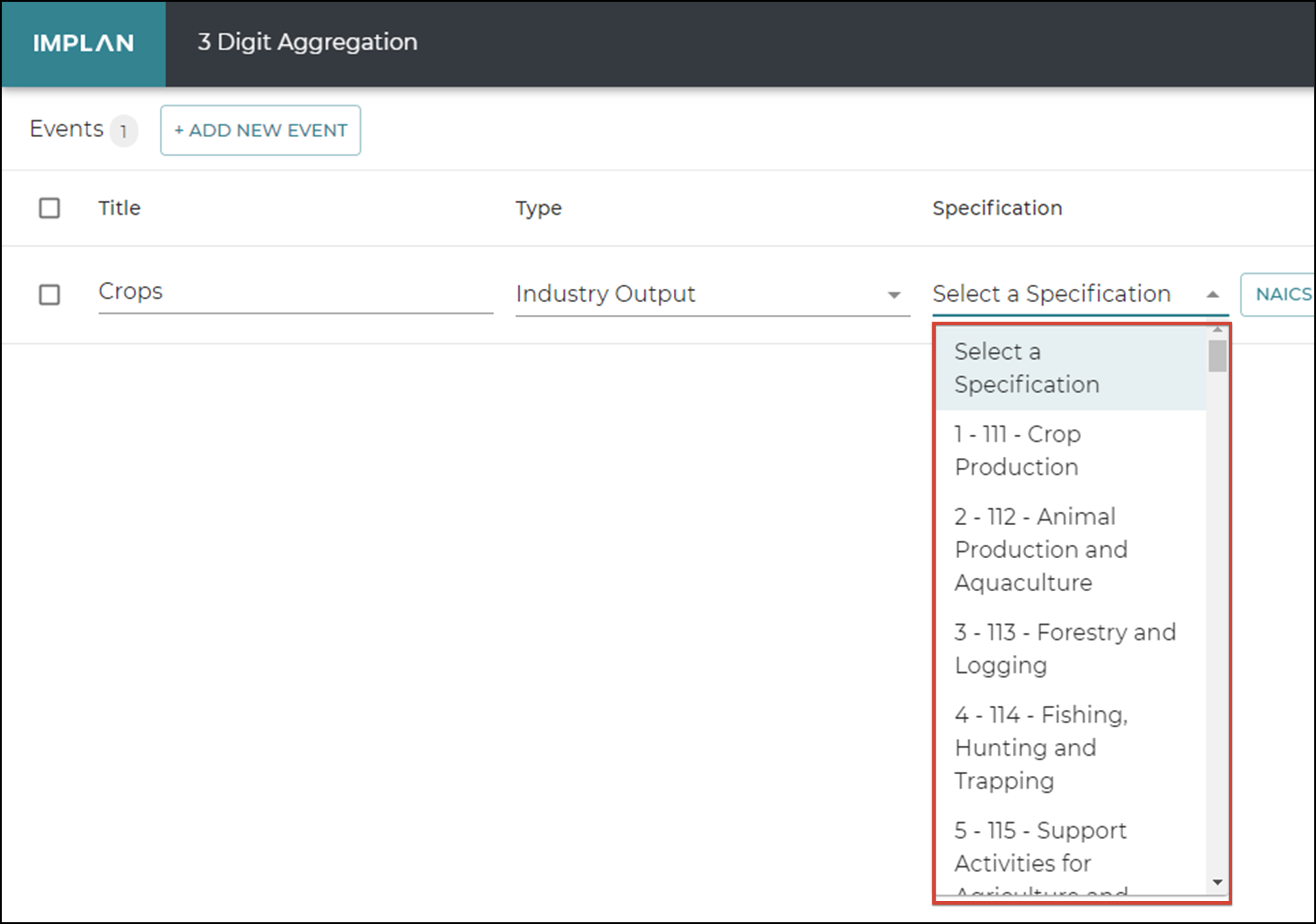 Industry Aggregation – IMPLAN - Support