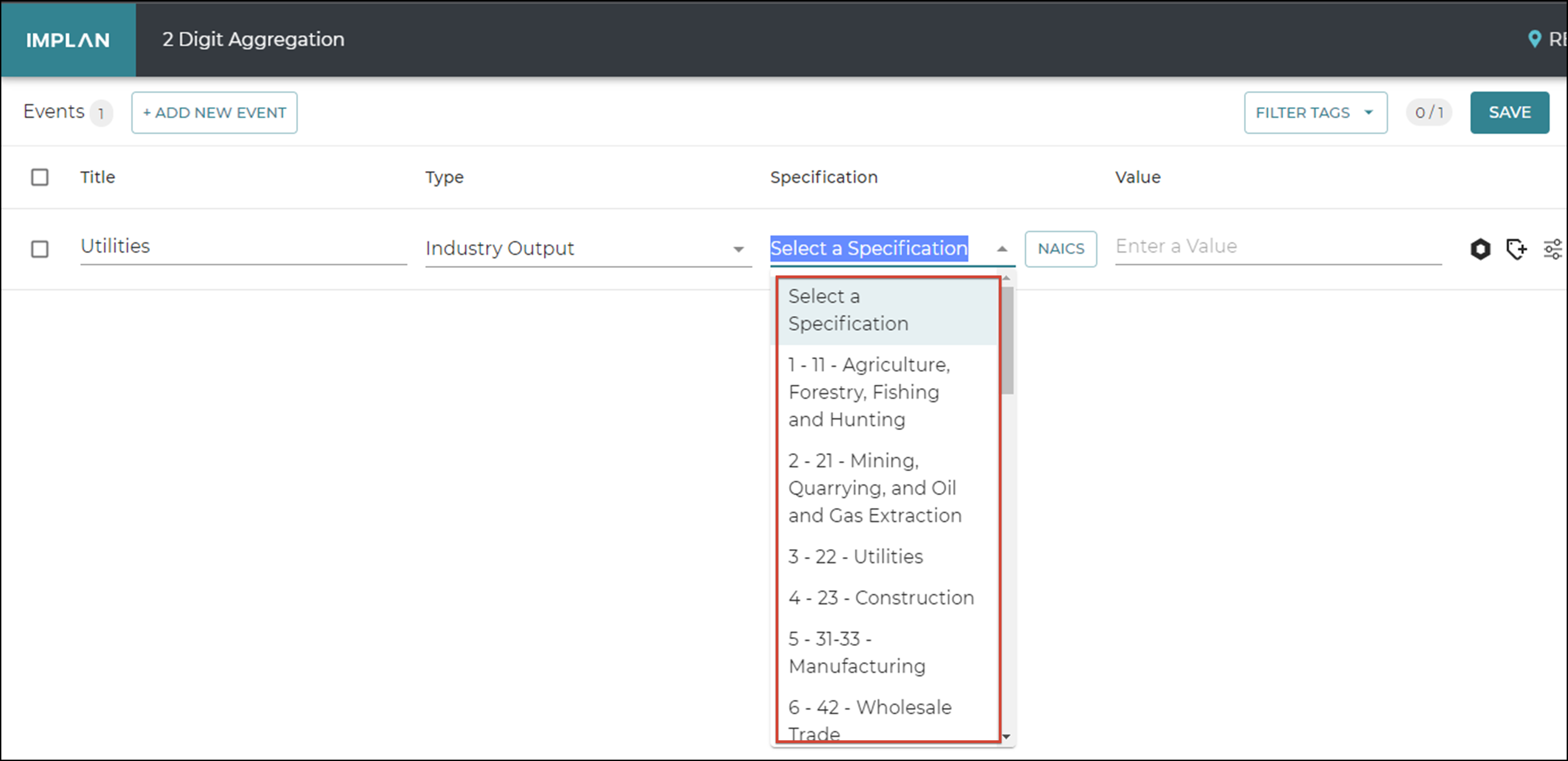 Industry Aggregation – IMPLAN - Support