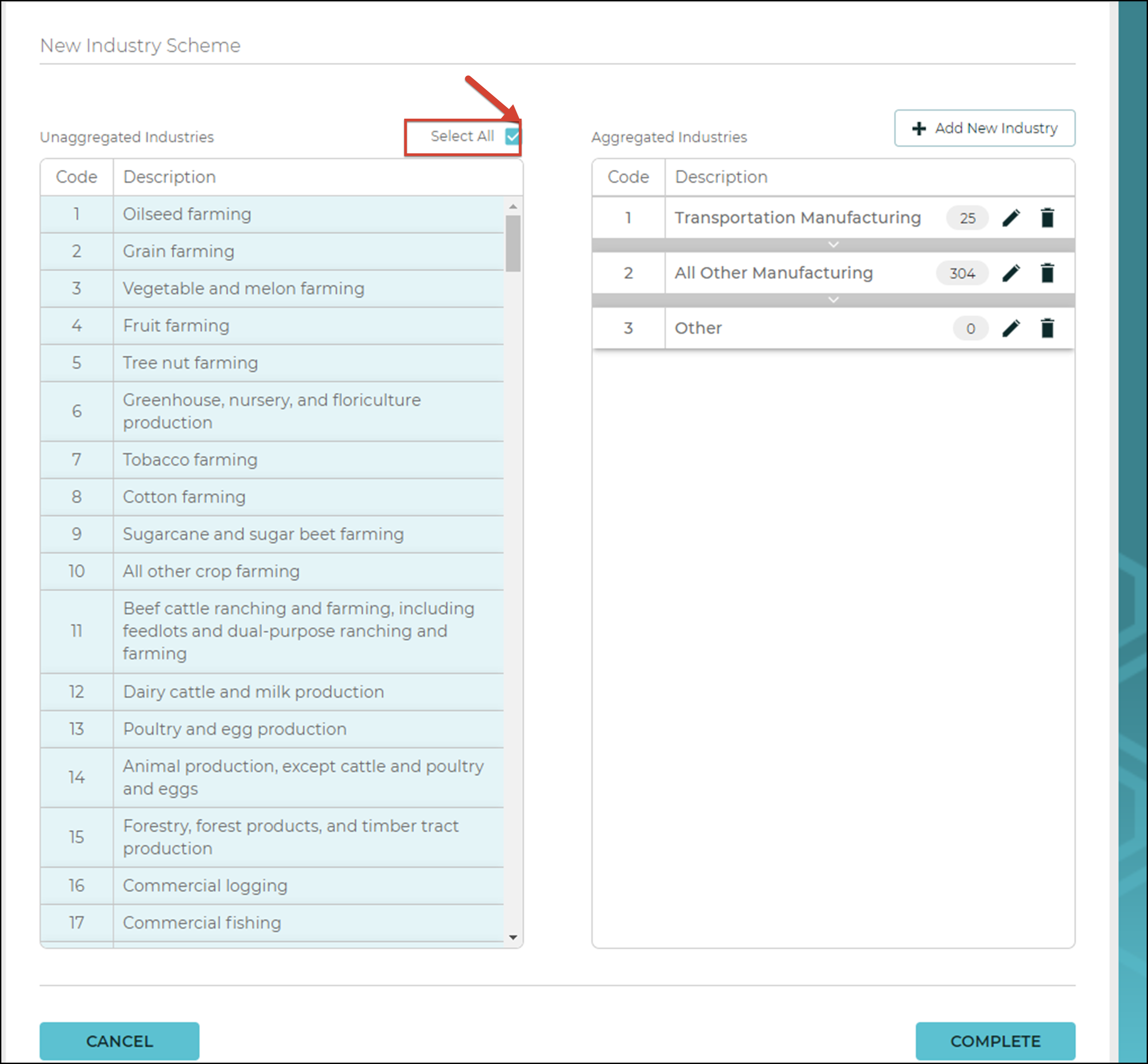 Industry Aggregation – IMPLAN - Support
