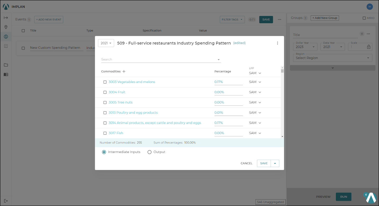 Custom Spending Pattern – IMPLAN - Support