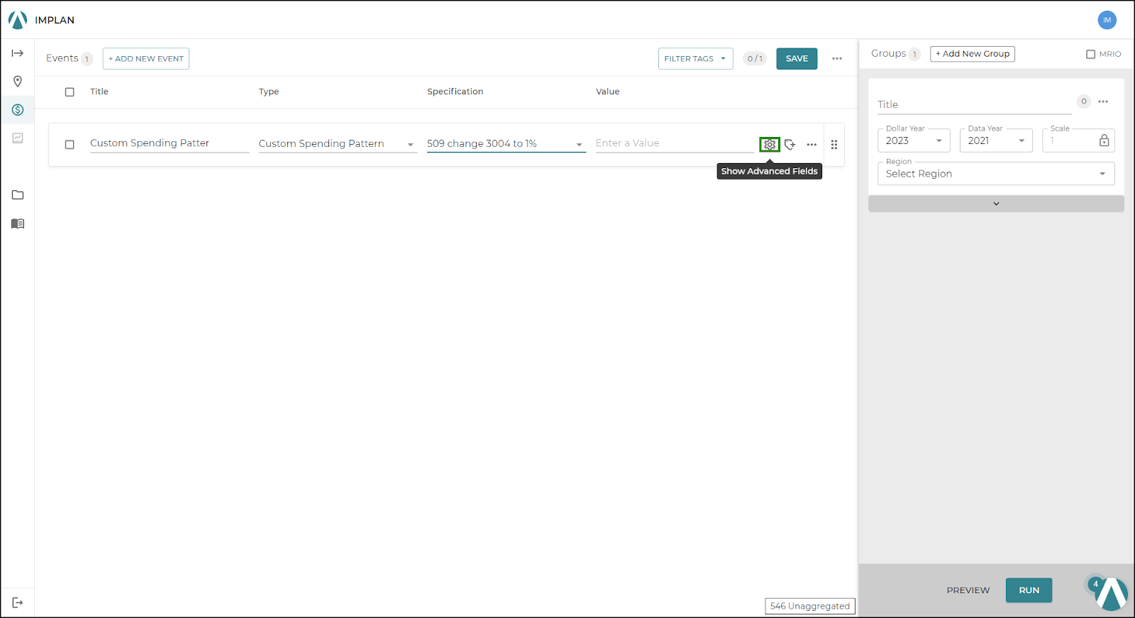 Custom Spending Pattern – IMPLAN - Support