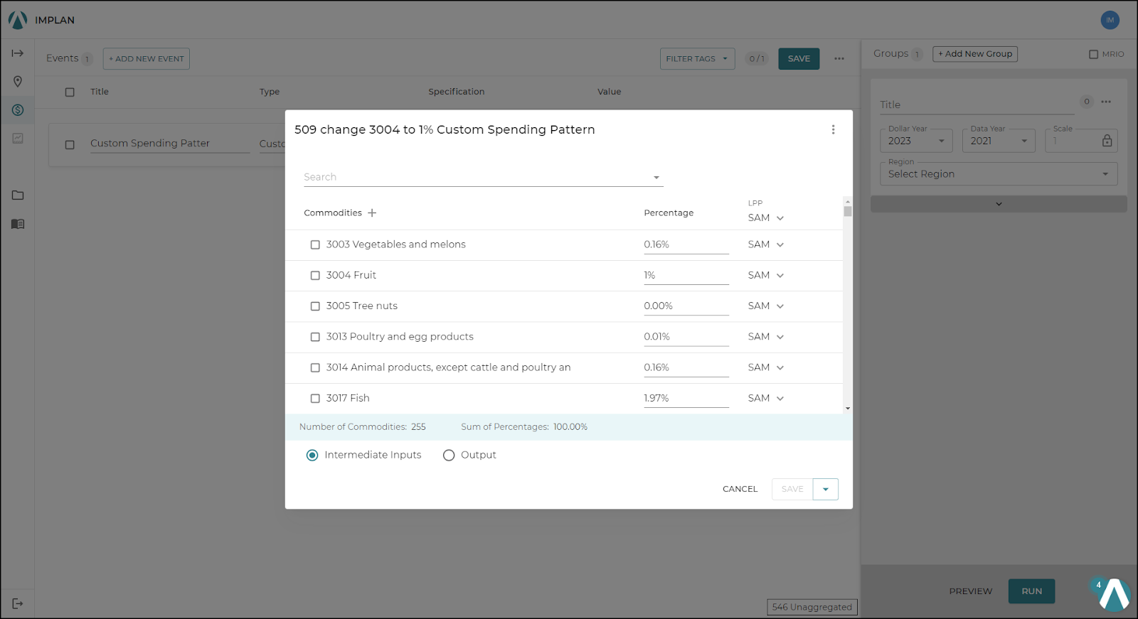 Custom Spending Pattern – IMPLAN - Support
