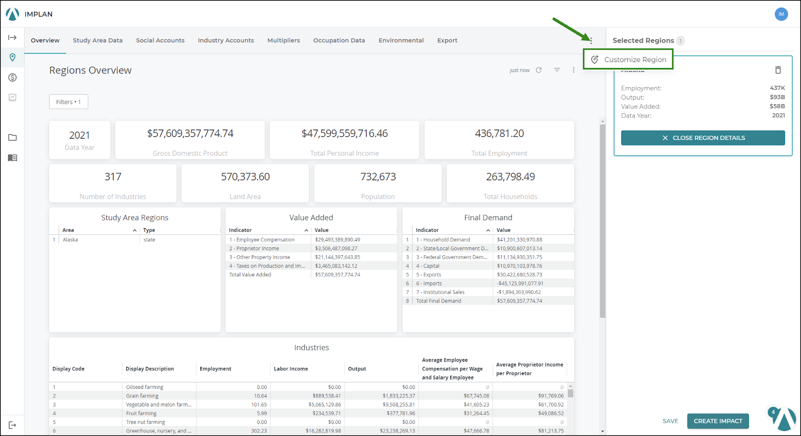 Customize Region Menu – IMPLAN - Support