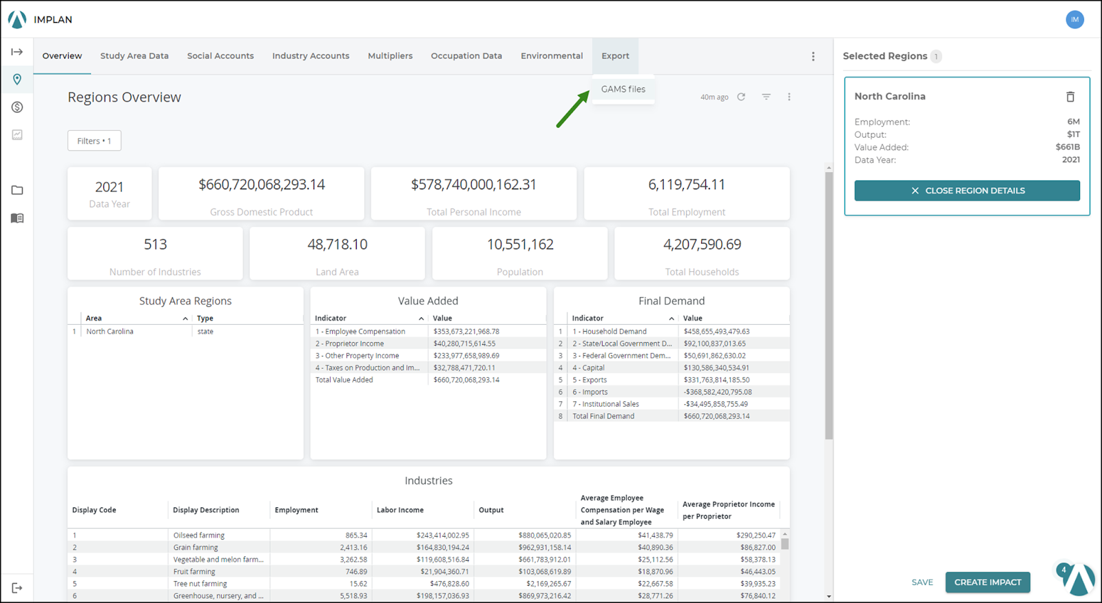 Exporting Data from IMPLAN to GAMS – IMPLAN - Support